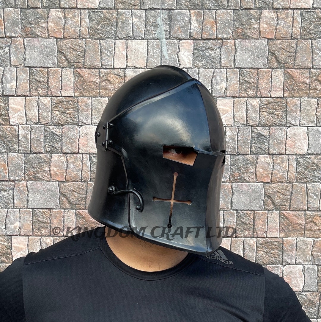 Medieval Knight Black Barbute Helmet With Functional Face Visor ...