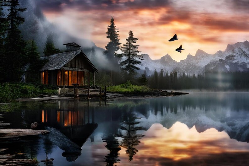 Rustic Cabins by the Lake - Etsy