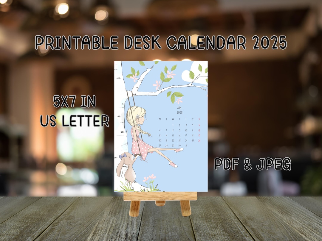 Cute Spring Theme 2025 Desk Monthly Calendar, Printable Calendar, Desk ...