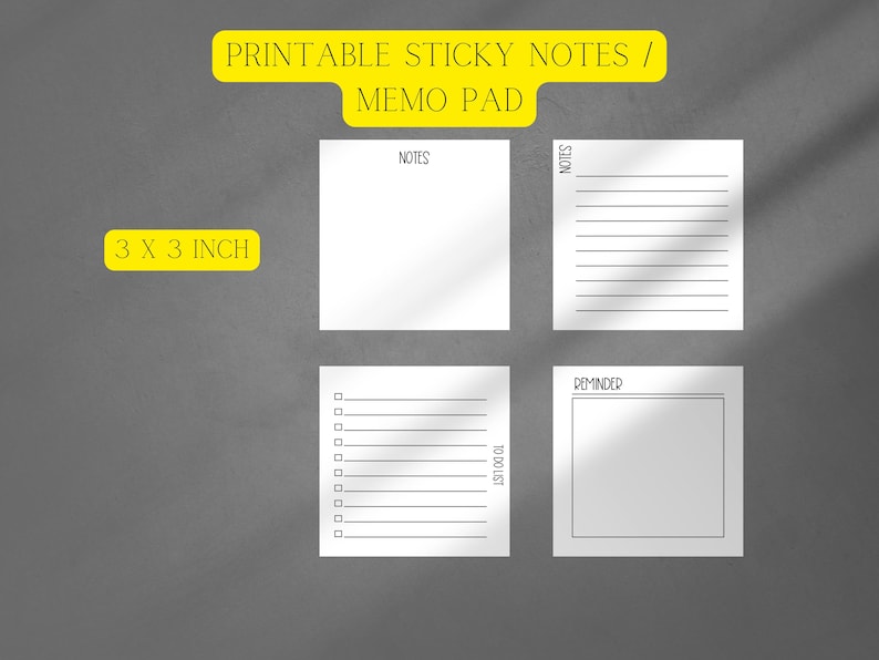 Printable Sticky Notes, Printable Memo Pad - Etsy