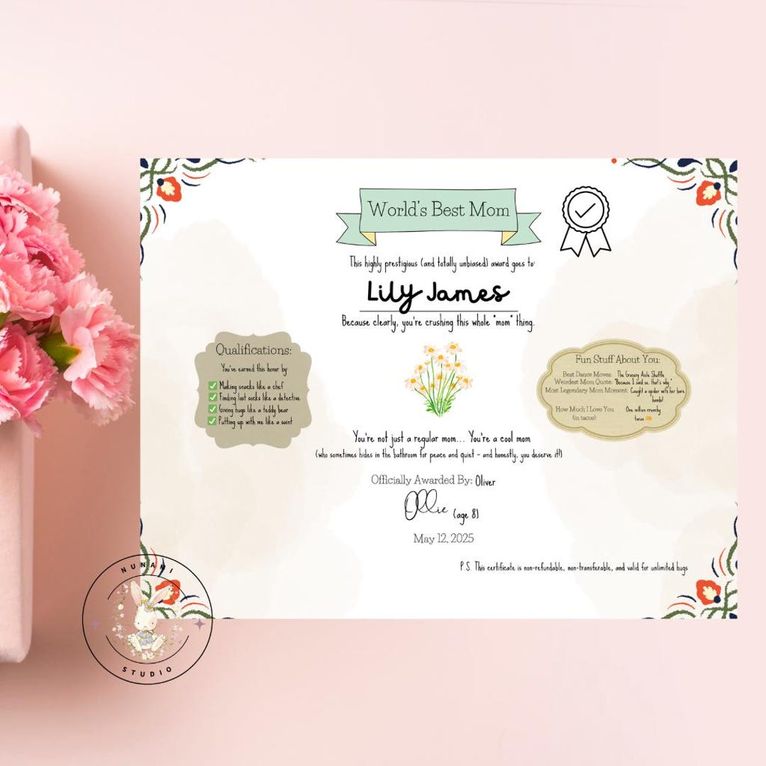 Funny Mother's Day Award Certificate: Editable Mom Gift (canva Template ...