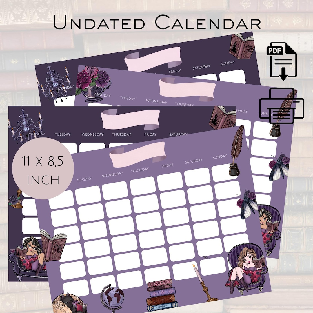 Undated Dark Academia Calendar Printable | Literary Planner Page ...
