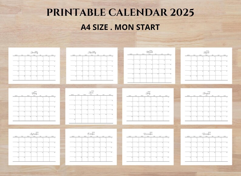 2025 Monthly Calendar: Elegant Landscape, A4 (printable PDF) - Etsy