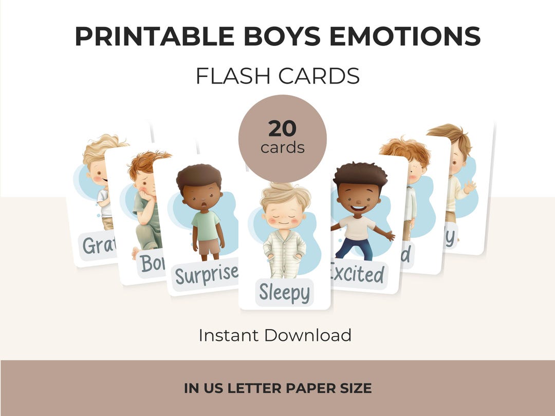 Boys Emotions Flashcards: Kids Feelings, Preschool Learning (PDF) - Etsy