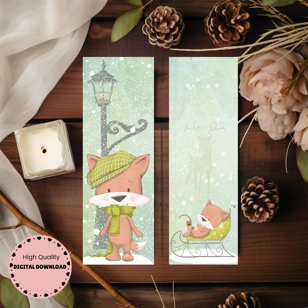 5 Set Printable Fox Bookmarks, Digital Bookmark, Winter, Snow Bear - Etsy