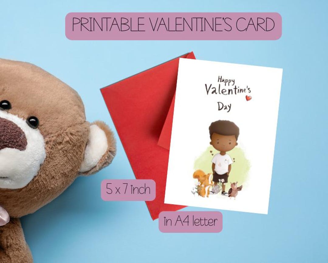 Boy Valentine's Day Card With Animals (digital Download, 5x7 Inches) - Etsy