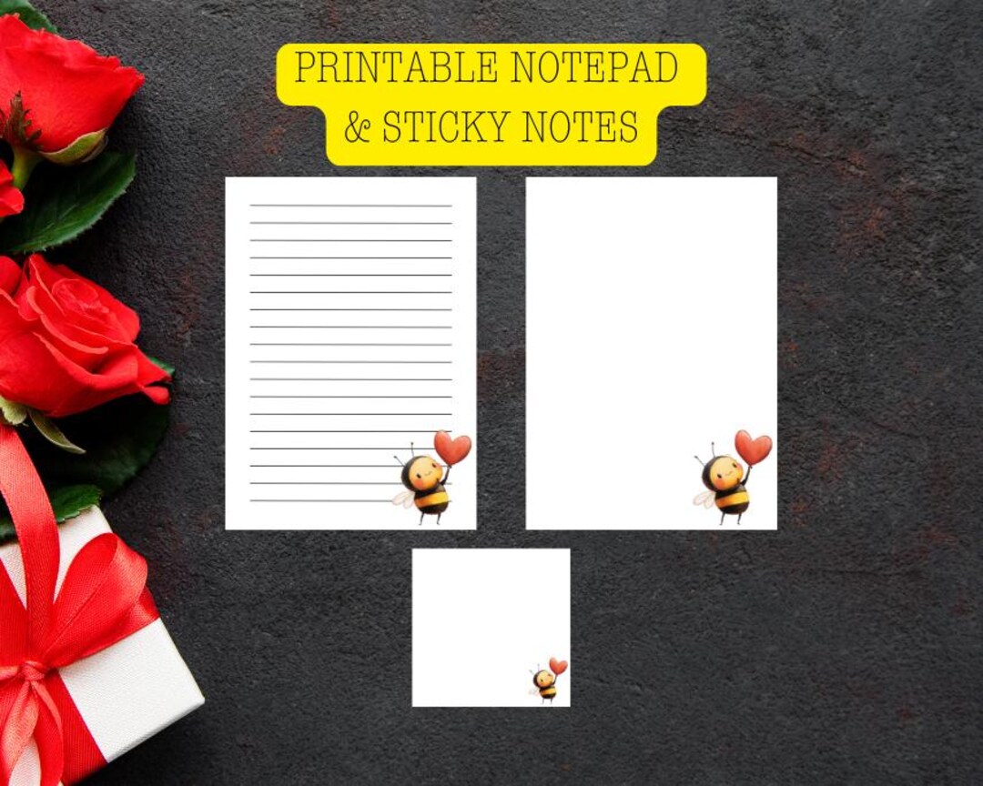 Printable Notepad & Sticky Notes, Printable Stationery, Valentine ...