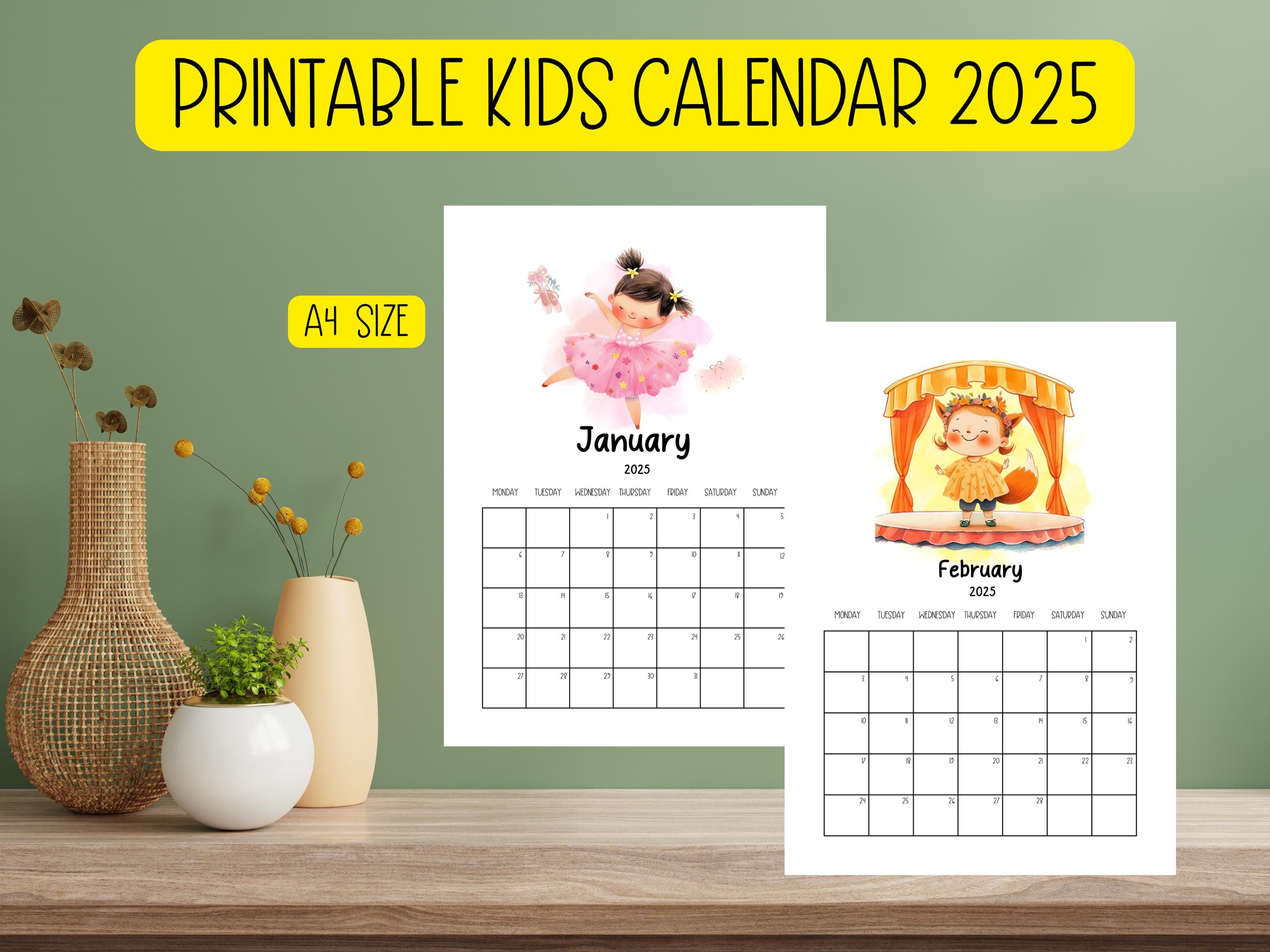 2025 Printable Calendar, Children's Calendars, Homeschool Calendar ...