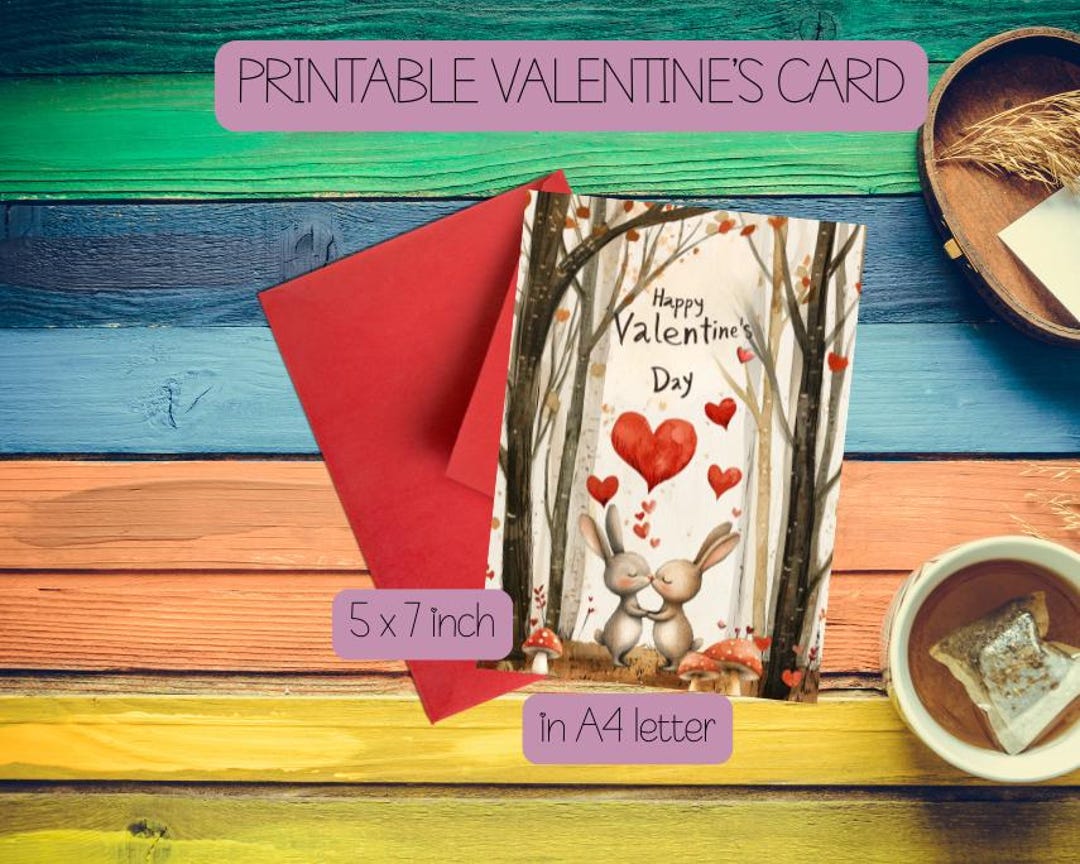 Woodland Animals Valentine's Day Card, 5x7 Printable Greeting Card ...