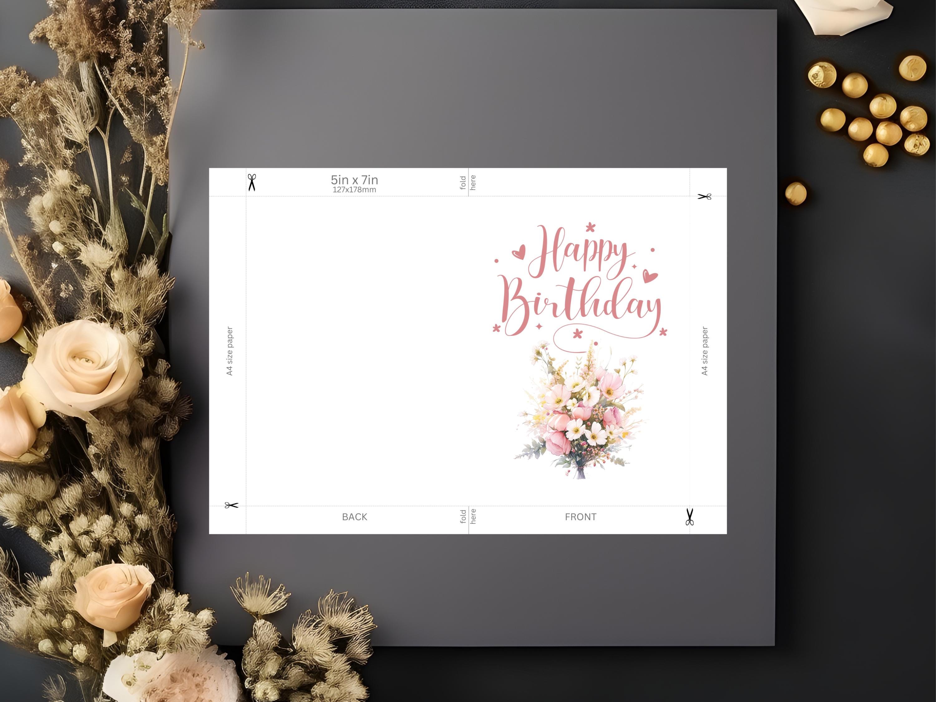 Printable Blush Pink Flower Birthday Card, Digital Card, Instant ...