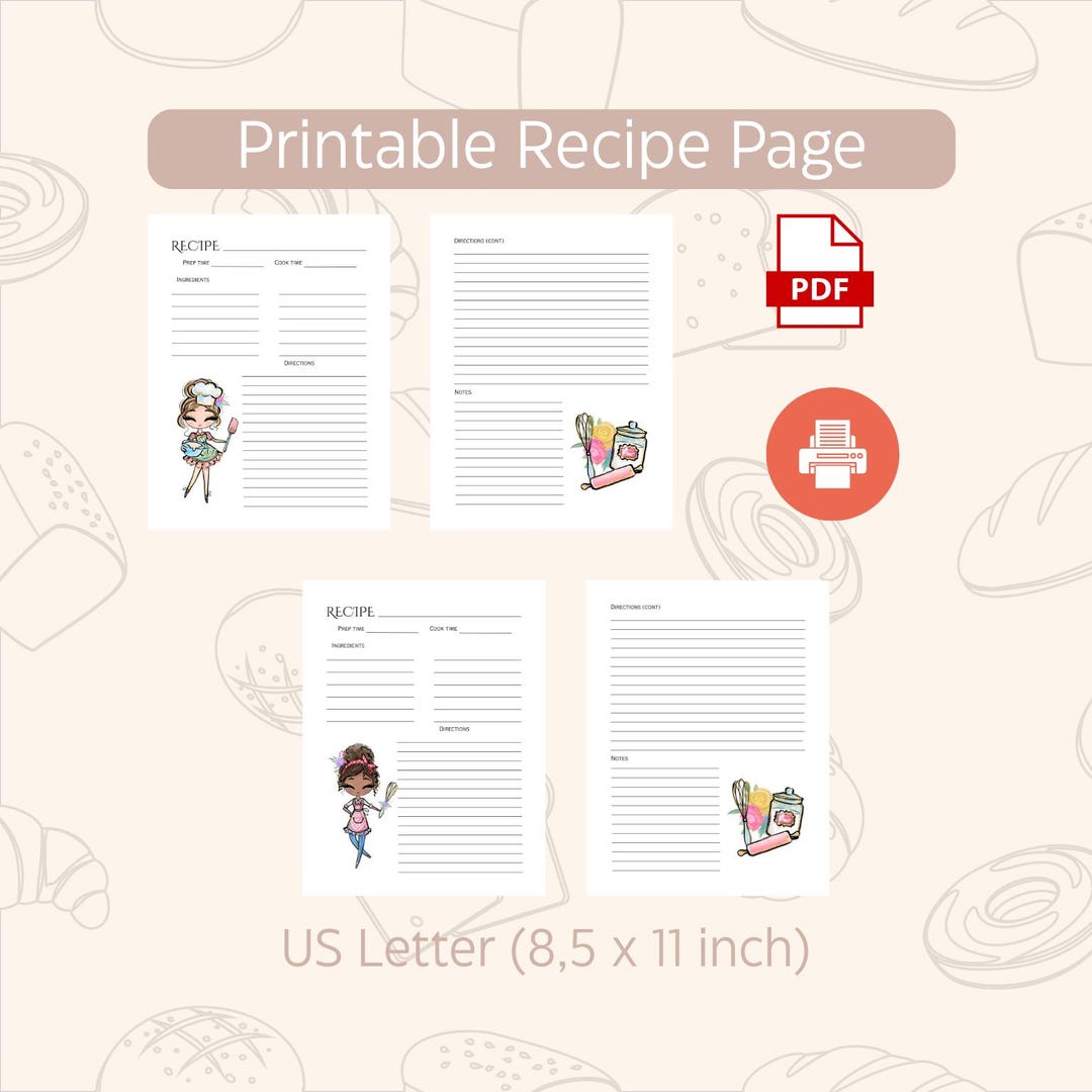 Printable Recipe Page | Recipe Binder Insert | Instant Download - Etsy