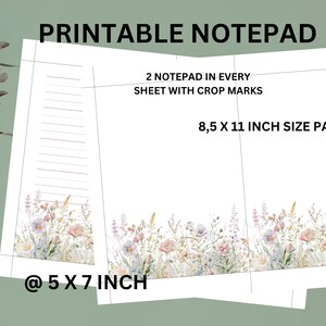Wildflower Printable Notepad, Lined and Unlined (PDF & JPG) - Etsy
