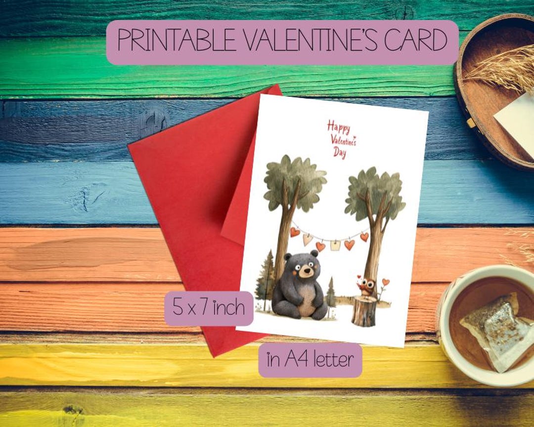 Woodland Animals Valentine's Card: 5x7 Printable Greeting (instant ...