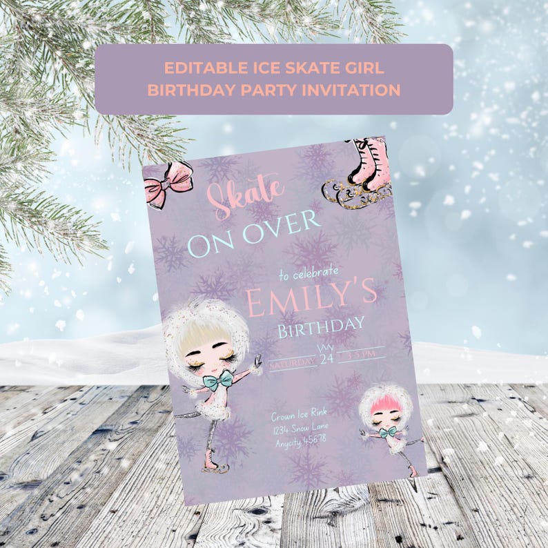 Ice Skating Birthday Invitation | Winter Party, Editable Canva Template ...