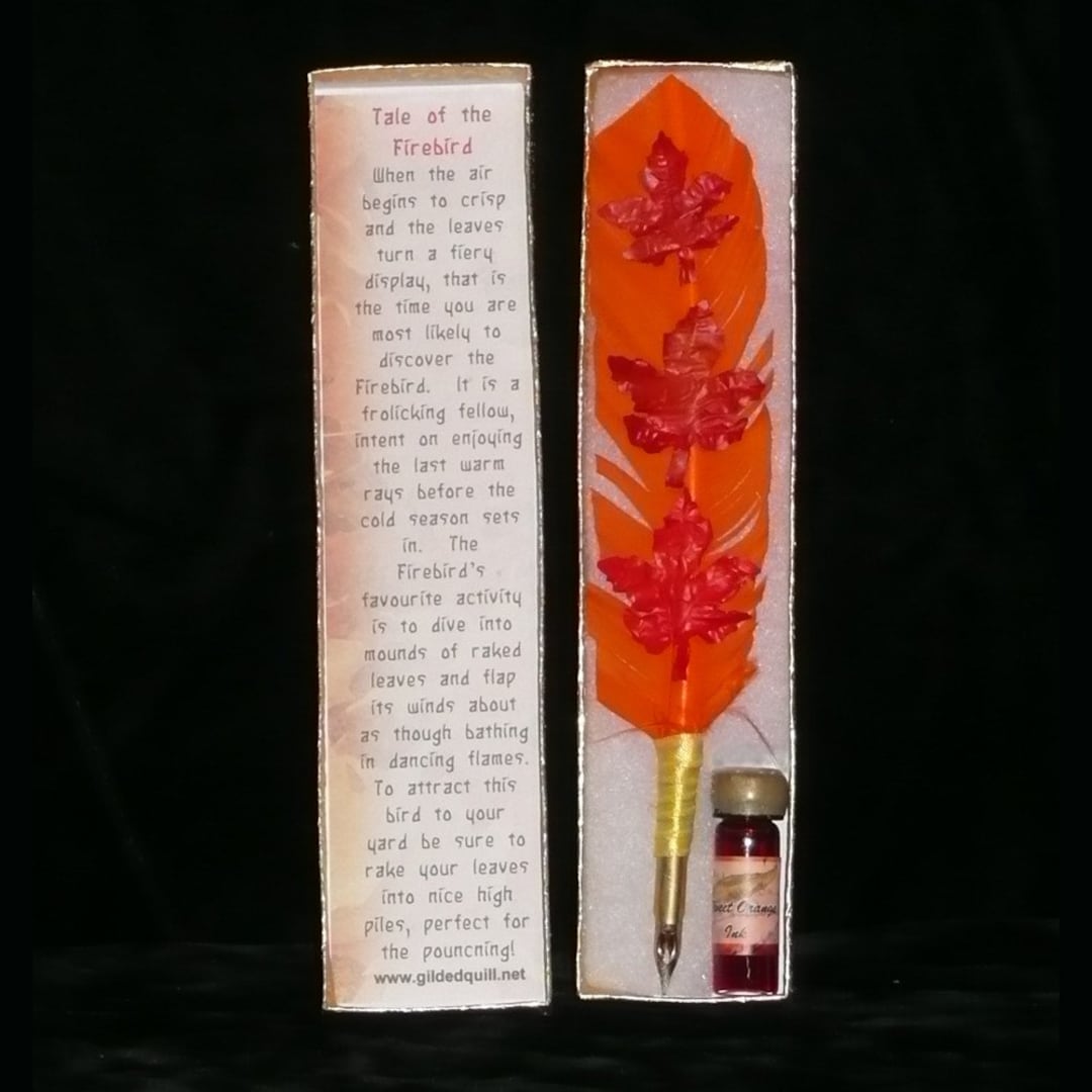 AUTUMN FIREBIRD Fantasy QUILL Dip Pen With Scented Ink Set, Lughnasadh ...