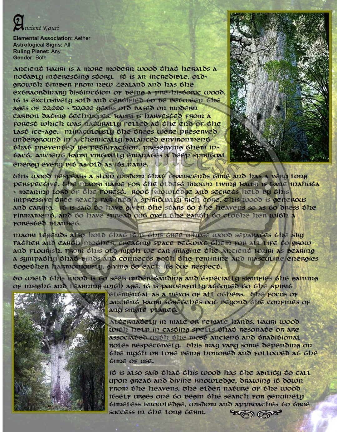 ANCIENT KAURI Tree MAGIC Properties, Bos Instant Download Page, Wand ...