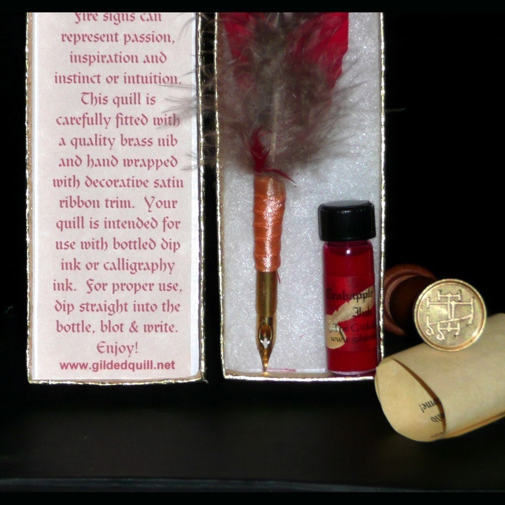 FIRE Elemental QUILL Dip Pen and Scented INK Set Spell - Etsy