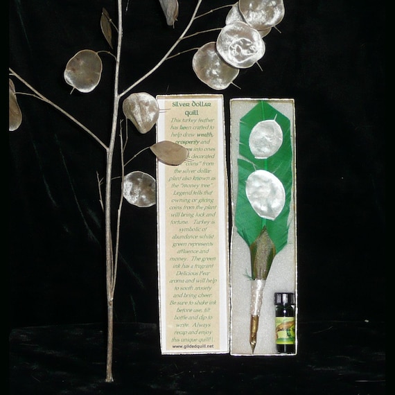 QUILL Pen SILVER Coin Tree SCENTED Ink Feather Pen Spell - Etsy