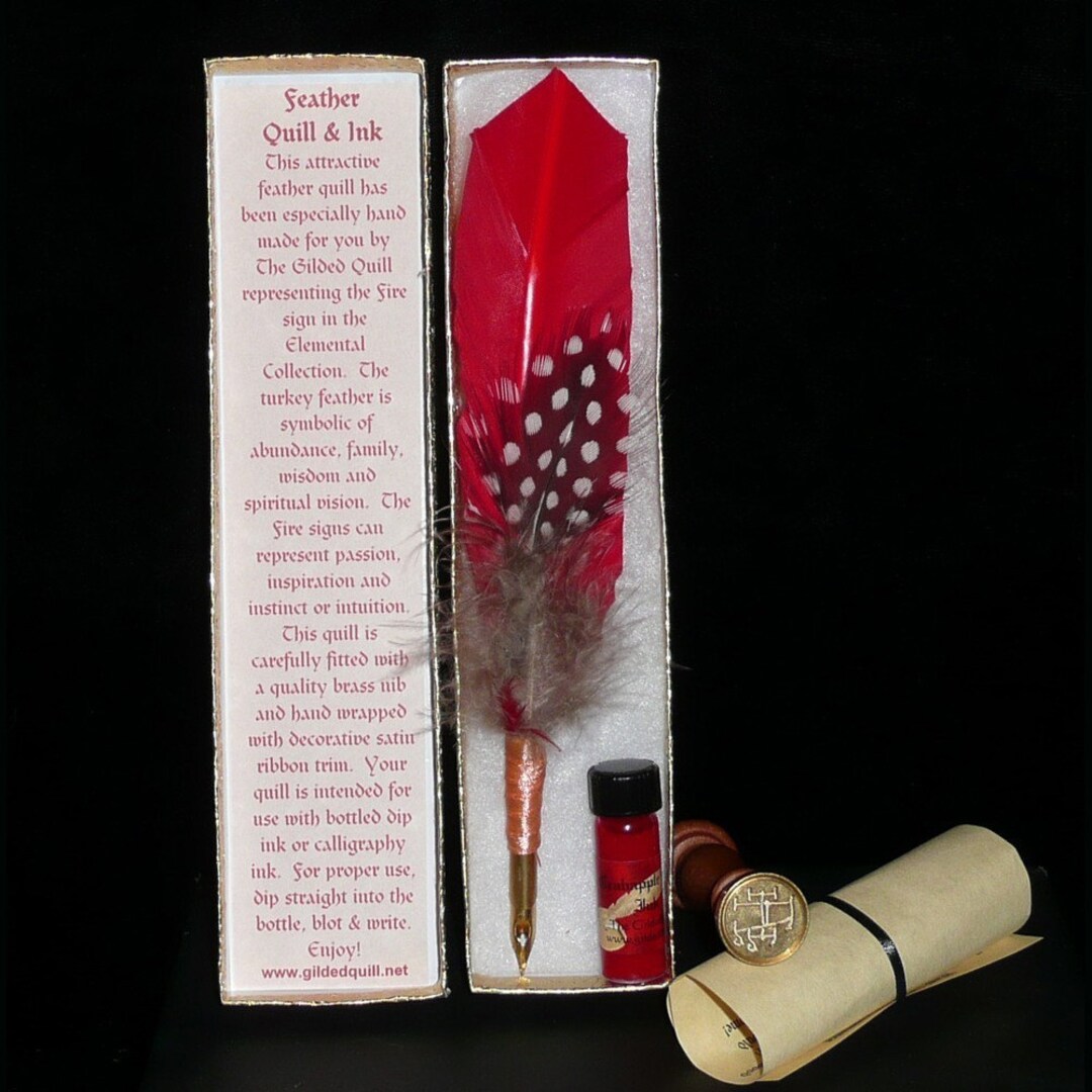 FIRE Elemental QUILL Dip Pen and Scented INK Set, Spell Writing, Magic ...