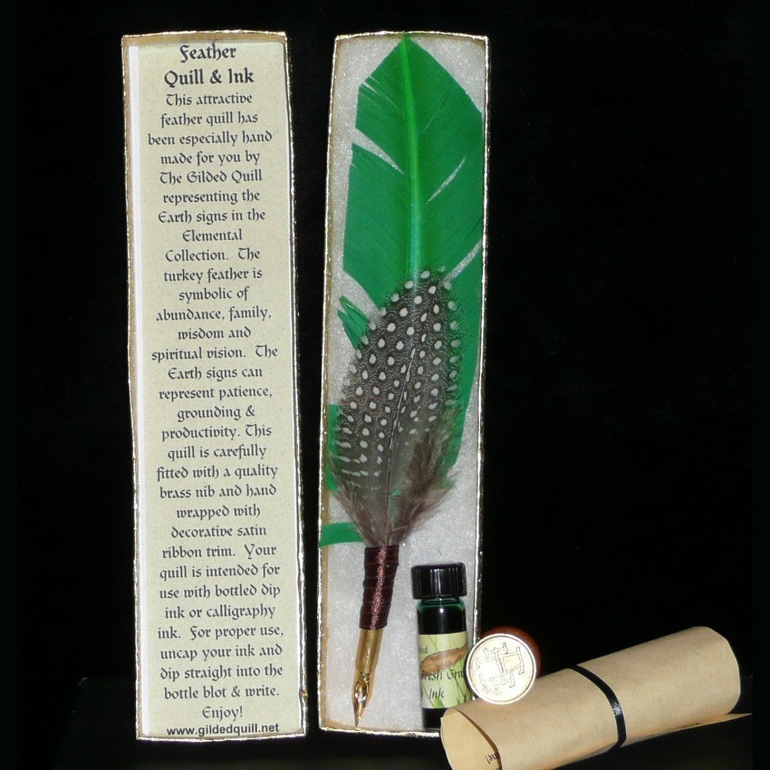 EARTH Elemental QUILL Dip Pen and Scented INK Set, Spell Writing, Pagan ...