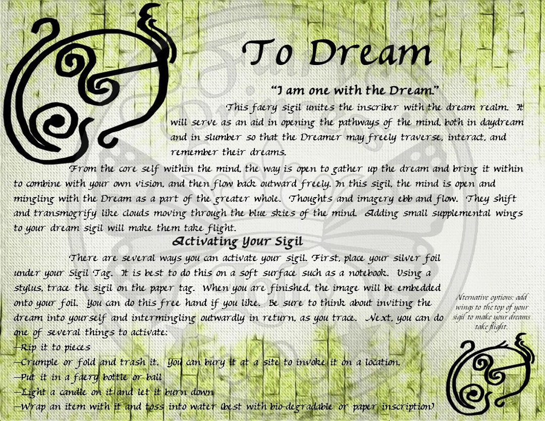 Faery DREAM Glyph SIGIL, Instant Download Page Grimoire, Urban an ...