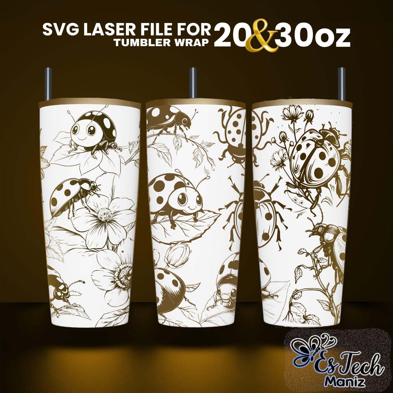 Ladybug Laser Engraved Full Wrap Design for 20 and 30 Tumbler, Ladybug ...