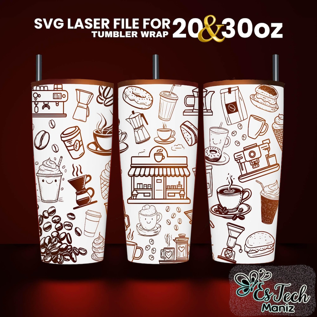Coffee Laser Engraved Full Wrap Design for 20 and 30 Tumbler, Coffee ...