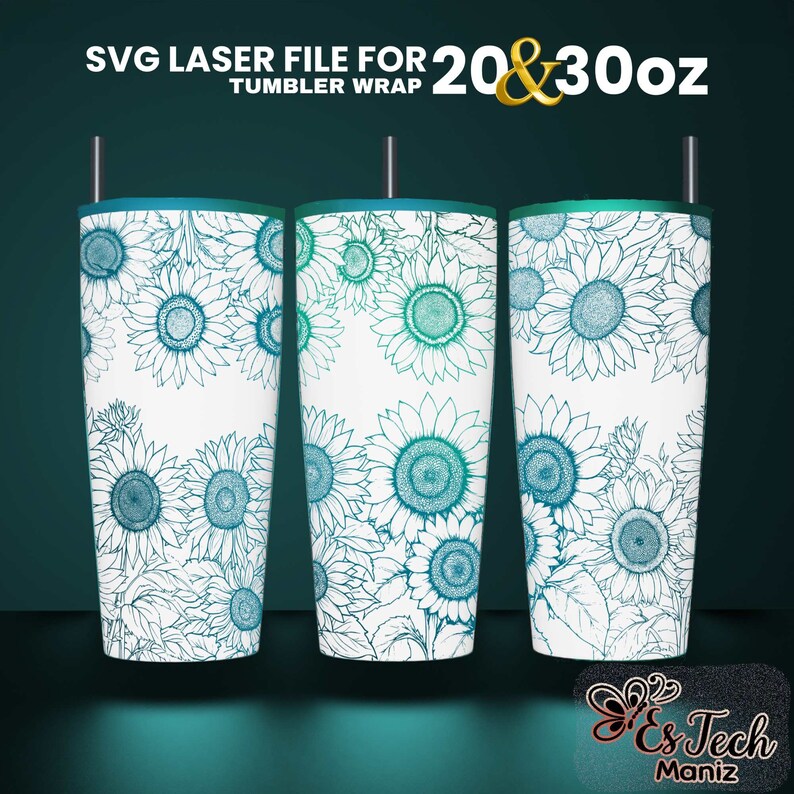 Sunflower Tumbler Laser Engraved SVG: Seamless Wrap Design (20oz & 30oz ...