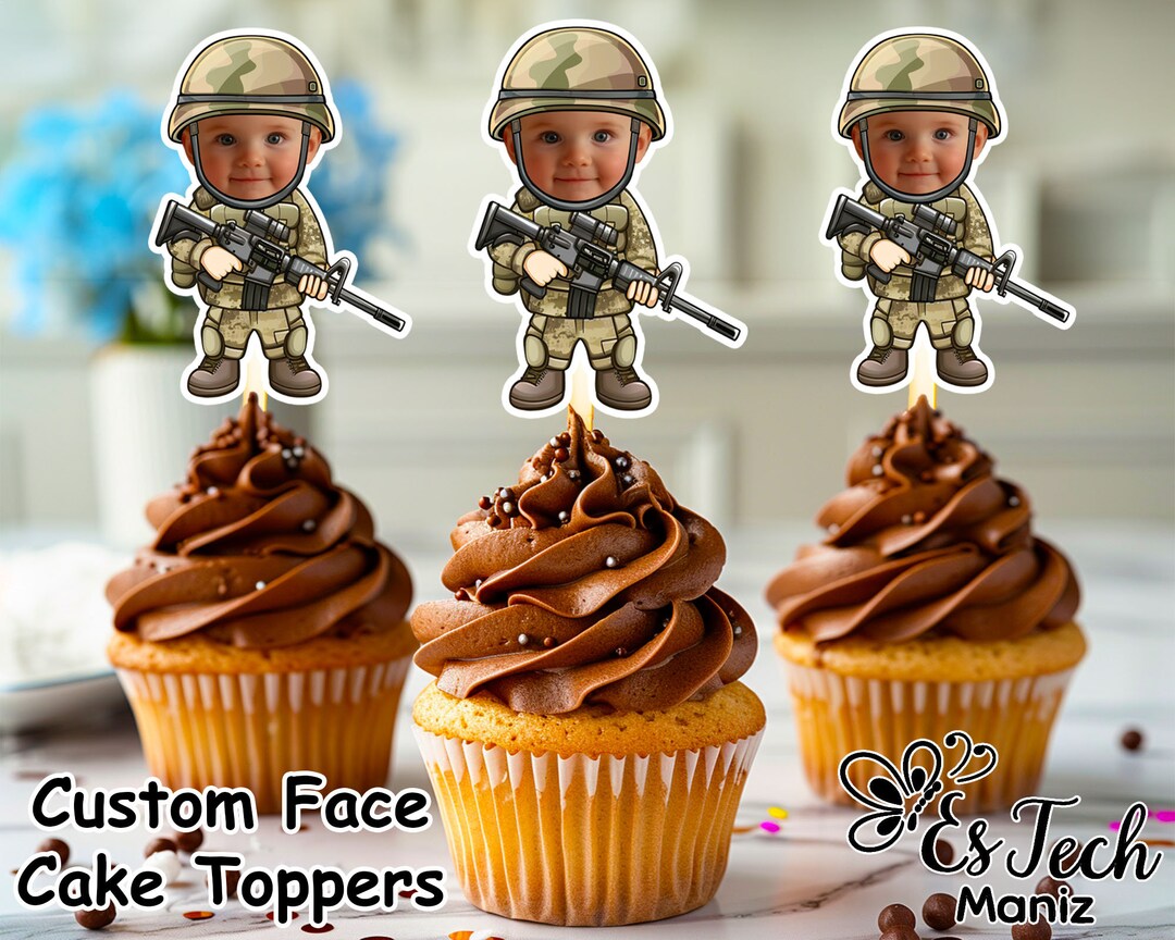 Soldier Face Cupcake Toppers, Pesonalized Custom Face Cupcake Topper ...