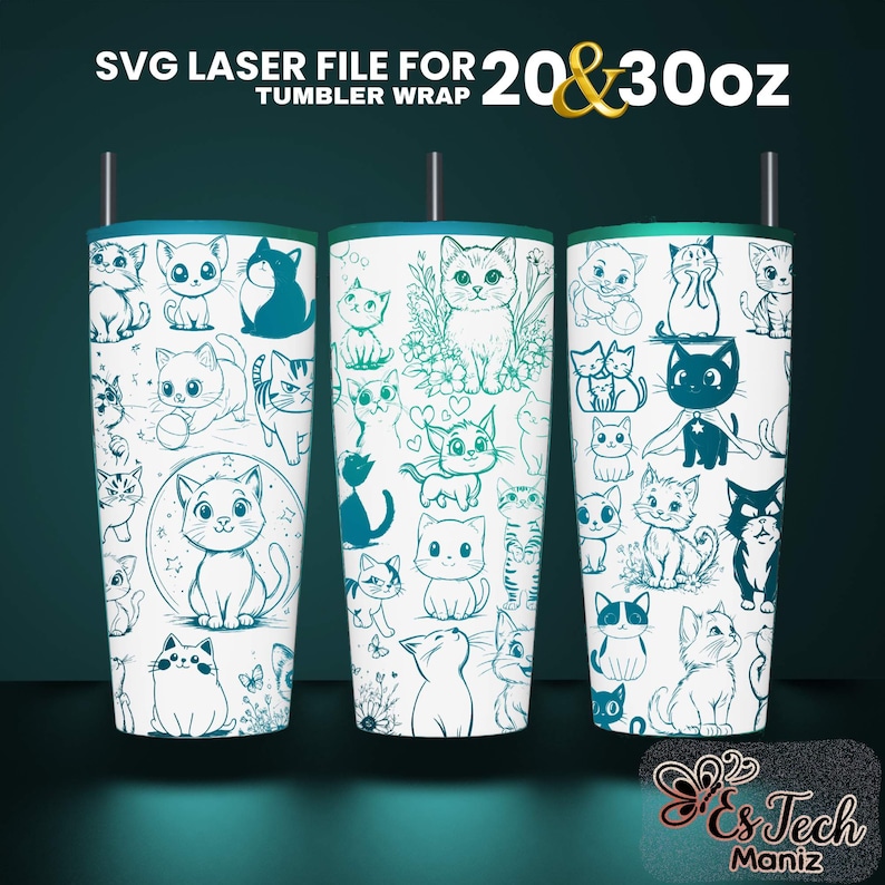 Cute Cats Laser Engraved Full Wrap Design for 20 and 30 Tumbler, Cat ...