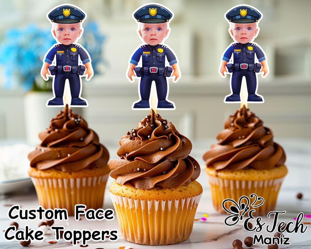 Personalized Police Face Cupcake Toppers: Custom Birthday Decor ...