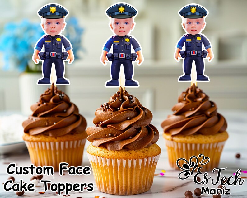 Personalized Police Face Cupcake Toppers: Custom Birthday Decor ...