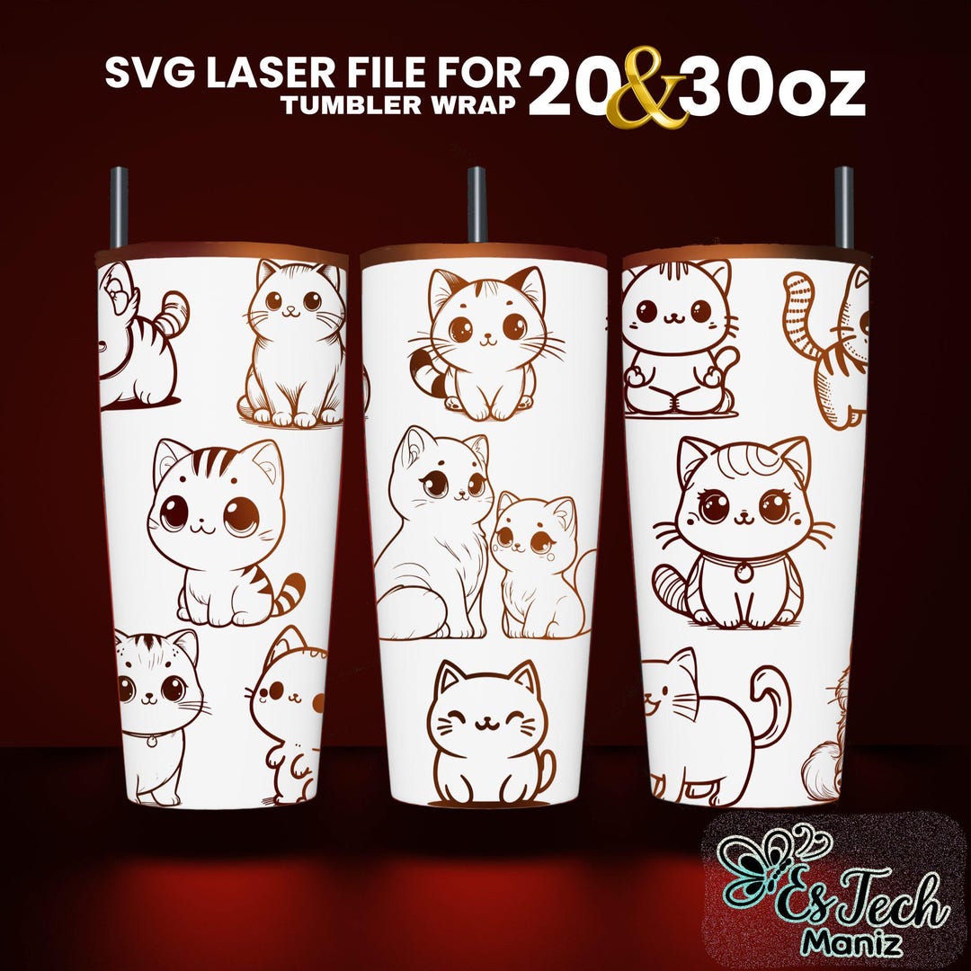 Cats Laser Engraved Full Wrap Design for 20 and 30 Tumbler, Kitten ...