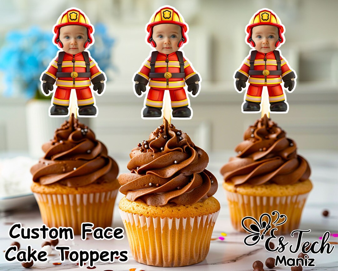Firefighter Face Cupcake Toppers: Personalized Birthday Decor (digital ...