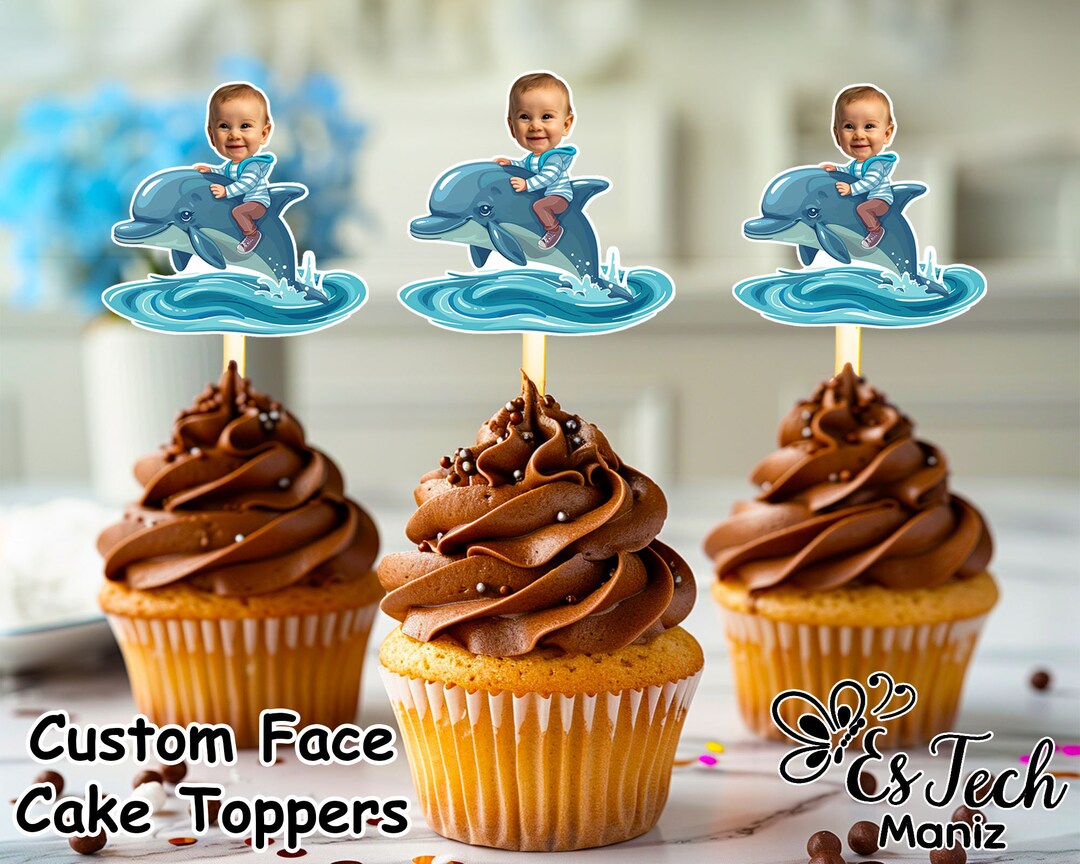 Dolphin Birthday Cupcake Toppers: Personalized Face (digital File) - Etsy