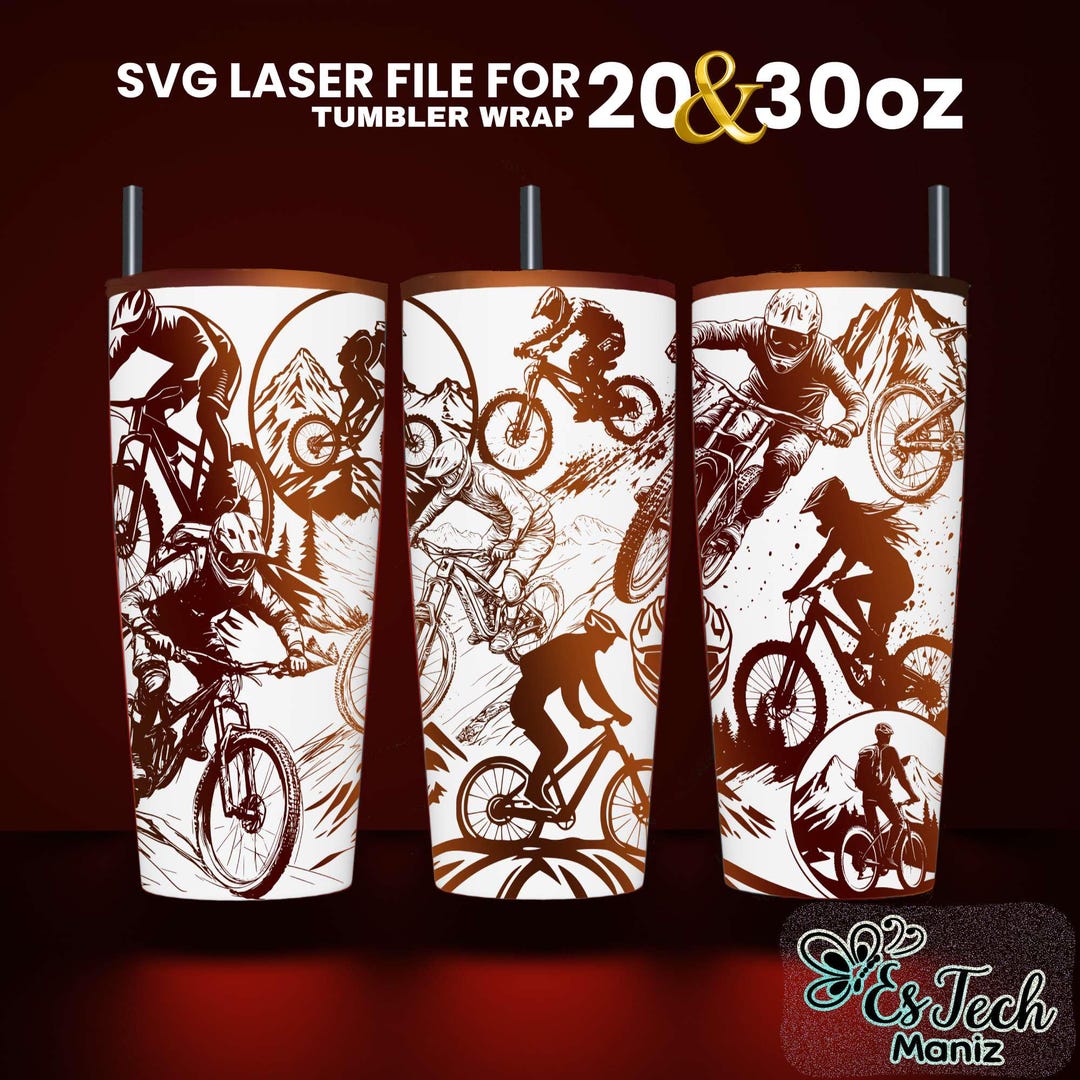 Downhill Biker Laser Engraved Full Wrap Design for 20 and 30 Tumbler ...