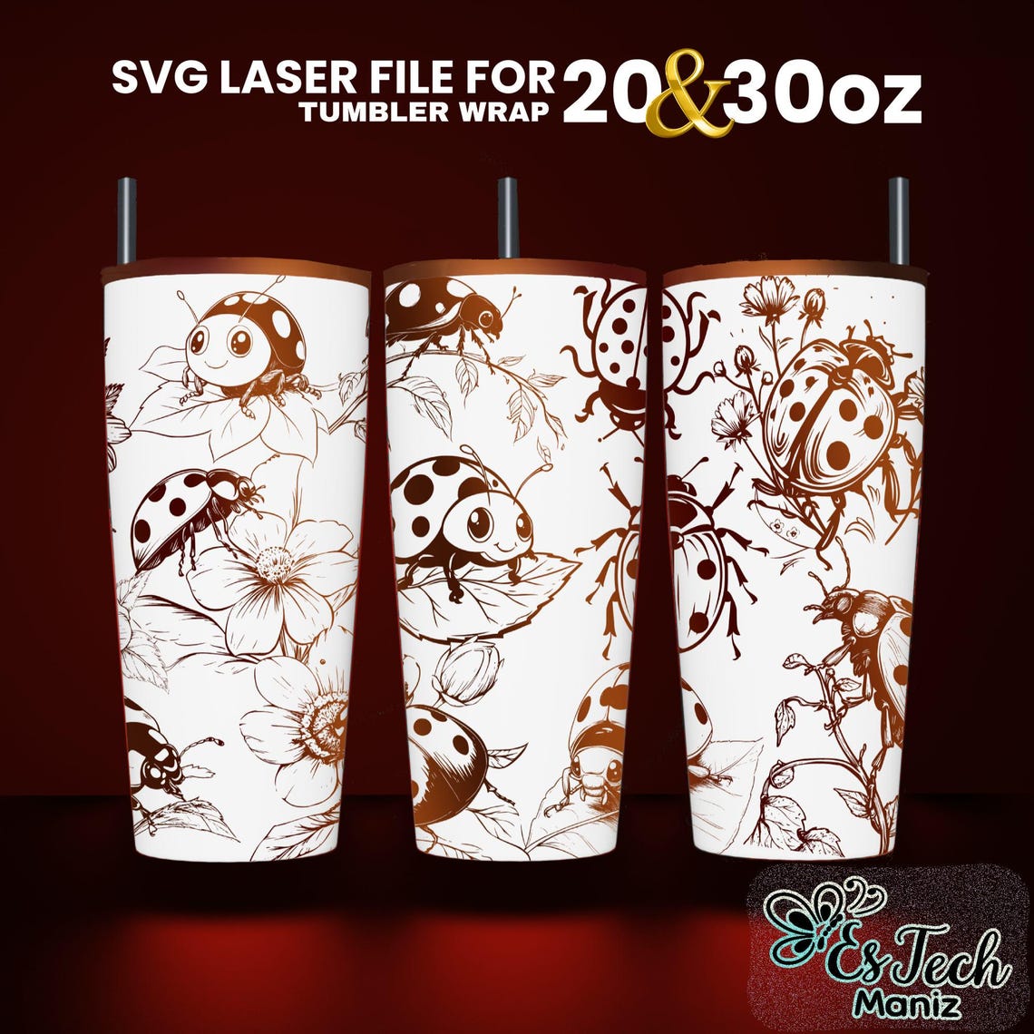 Ladybug Laser Engraved Full Wrap Design for 20 and 30 Tumbler, Ladybug ...