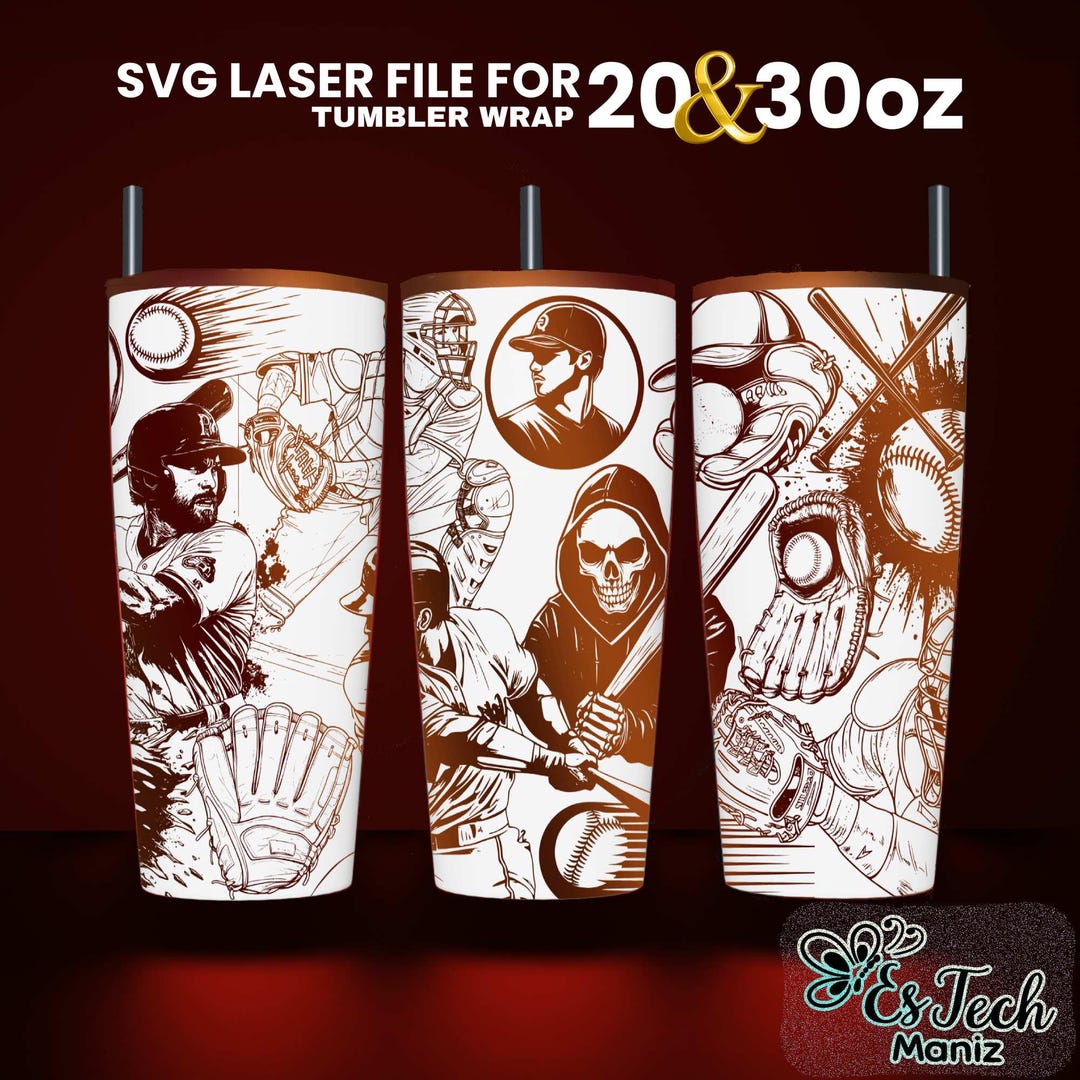 Baseball Laser Engraved Full Wrap Design for 20 and 30 Tumbler ...
