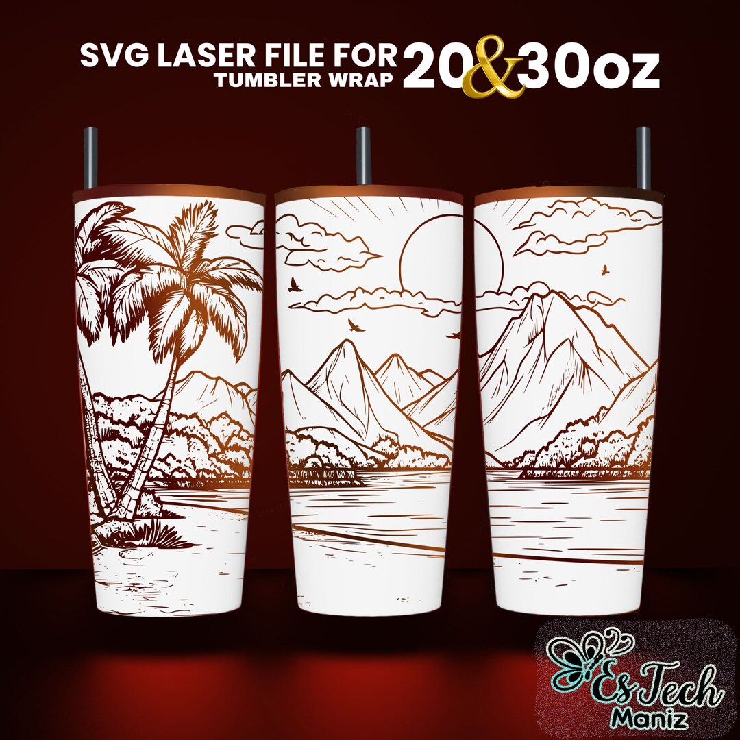 Tropical Beach Laser Engraved Full Wrap Design for 20 and 30 Tumbler ...