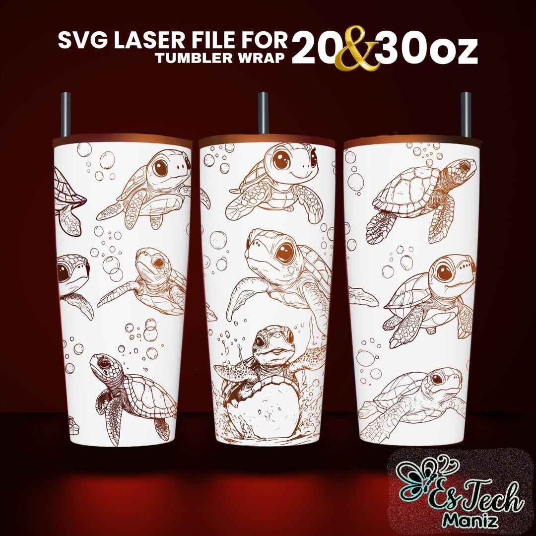 Cute Turtle V2 Laser Engraved Full Wrap Design for 20 and 30 Tumbler ...