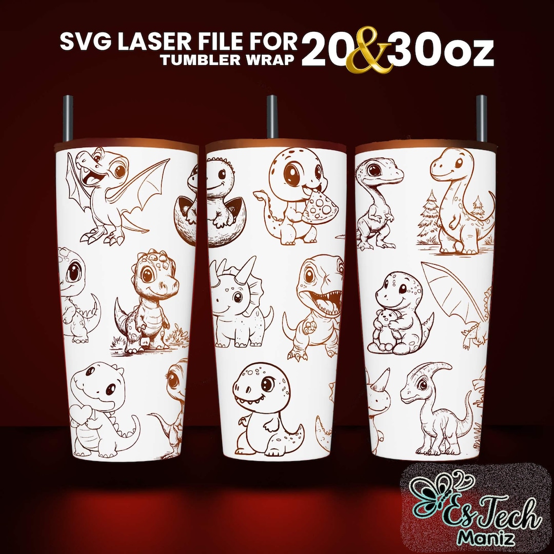Cute Dinosaur Laser Engraved Full Wrap Design for 20 and 30 Tumbler ...