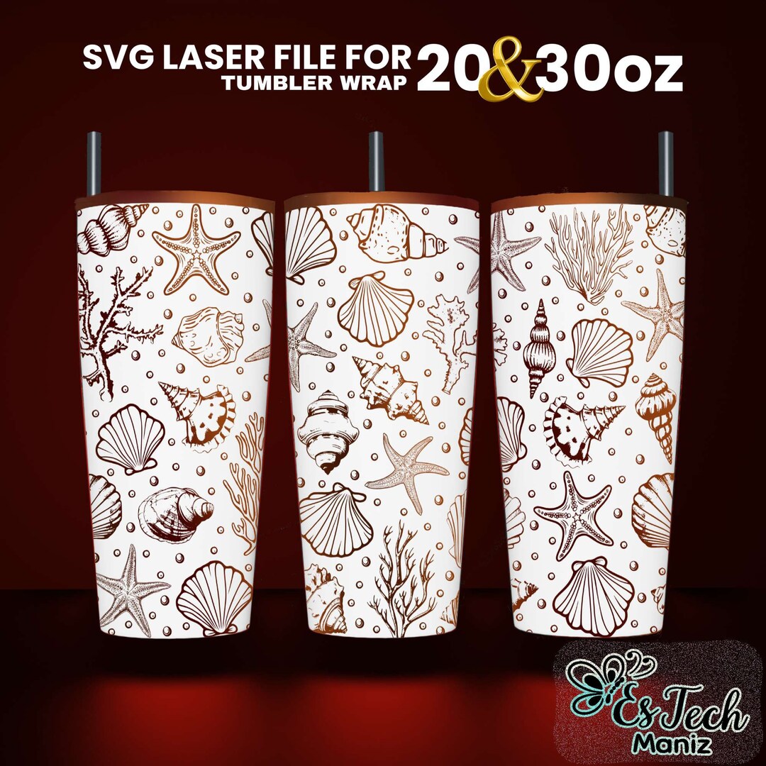 Sea Shell Laser Engraved Full Wrap Design for 20 and 30 Tumbler, Sea ...
