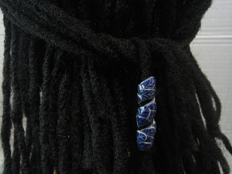 Dread Bead Midnight Blue and Silver Leaf Coil You Choose Hole - Etsy