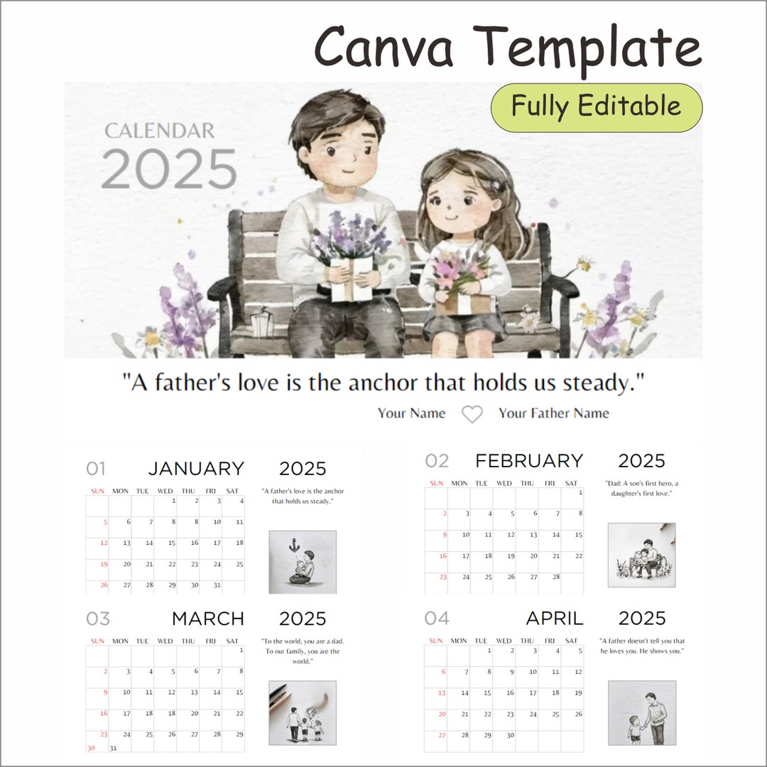 Fathers Day Calendar 2025 Canva Template With Quotes - Etsy