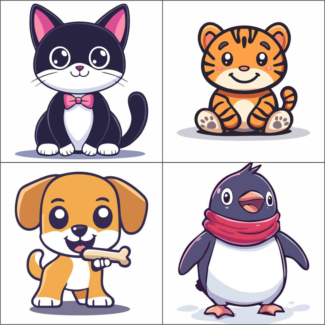 Cute Cartoon Animals Clipart Art Svg and Png Transparent Card ...