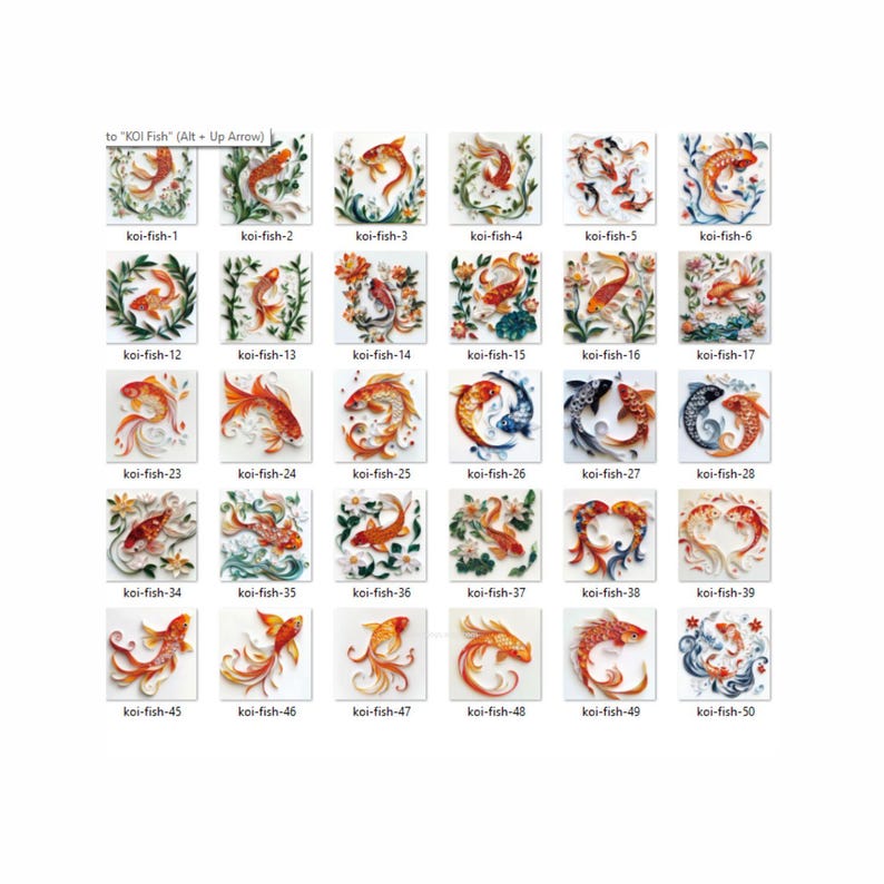 Koi Fish Paper Quilling Clipart: Chinese Art, 52 JPG Images (300dpi ...