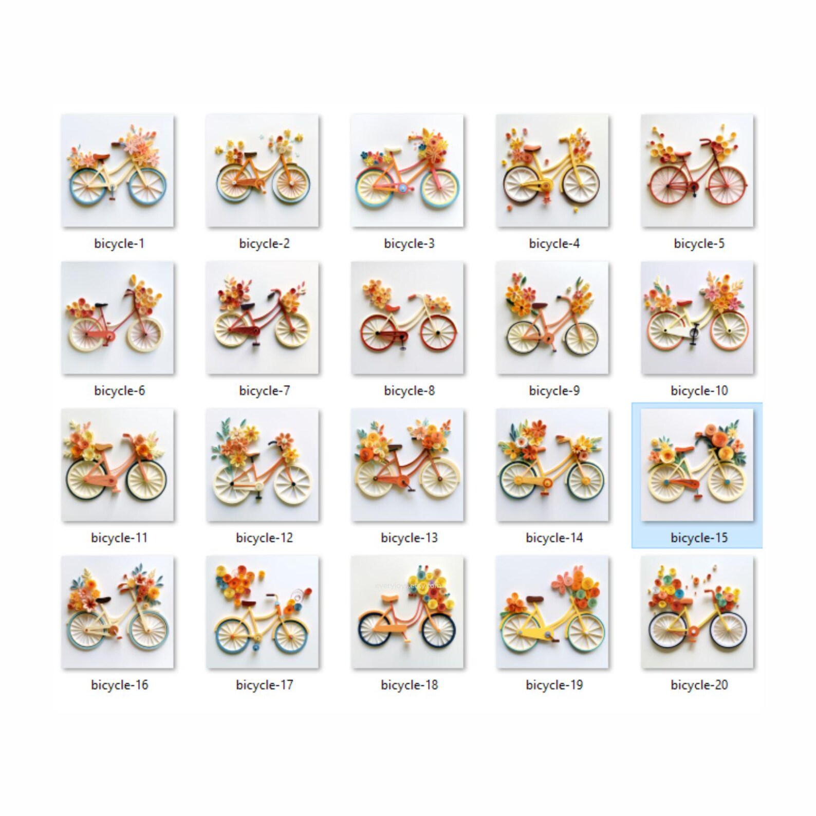 Paper Quilling Bicycle Clipart: 20 JPG Images (300dpi Digital Download ...