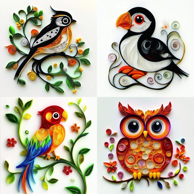 Quilling Birds Clipart Paper Quilling Art of 20 Images Instant Download ...