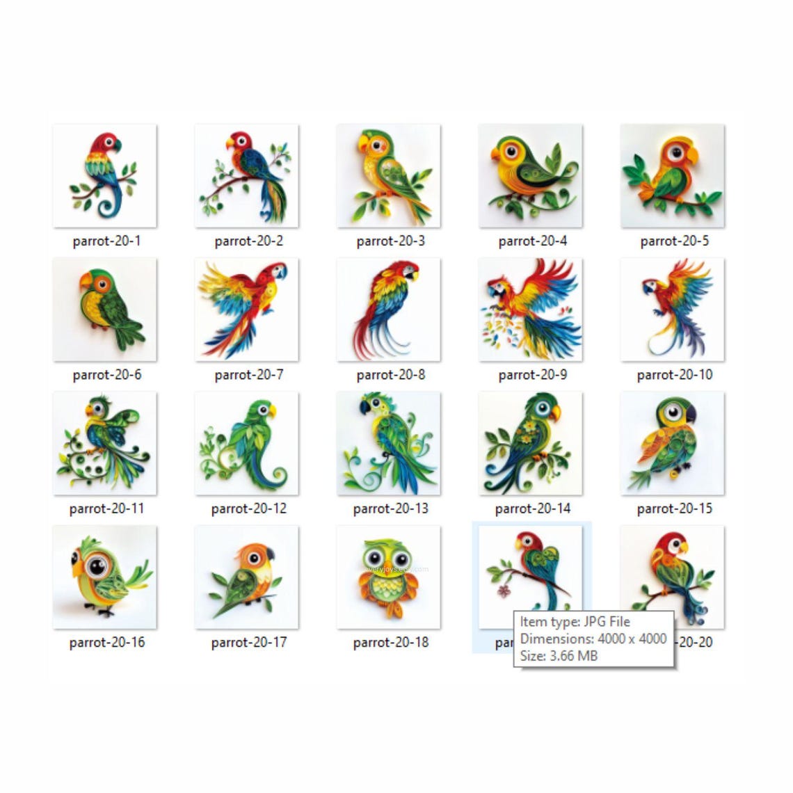 Beautiful Parrot Birds Paper Quilling Art Style Consist 20 Images ...