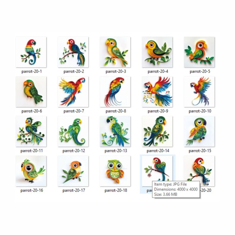 Beautiful Parrot Birds Paper Quilling Art Style Consist 20 Images ...